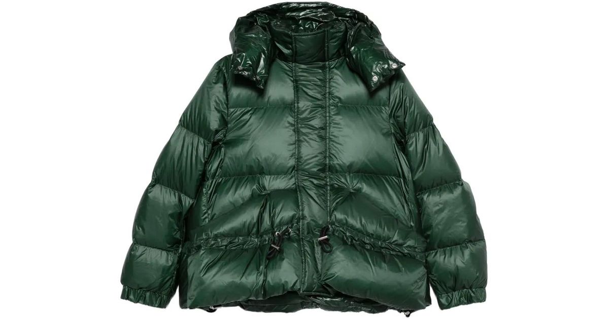 Sacai Hooded Quilted Puffer Jacket in Green | Lyst