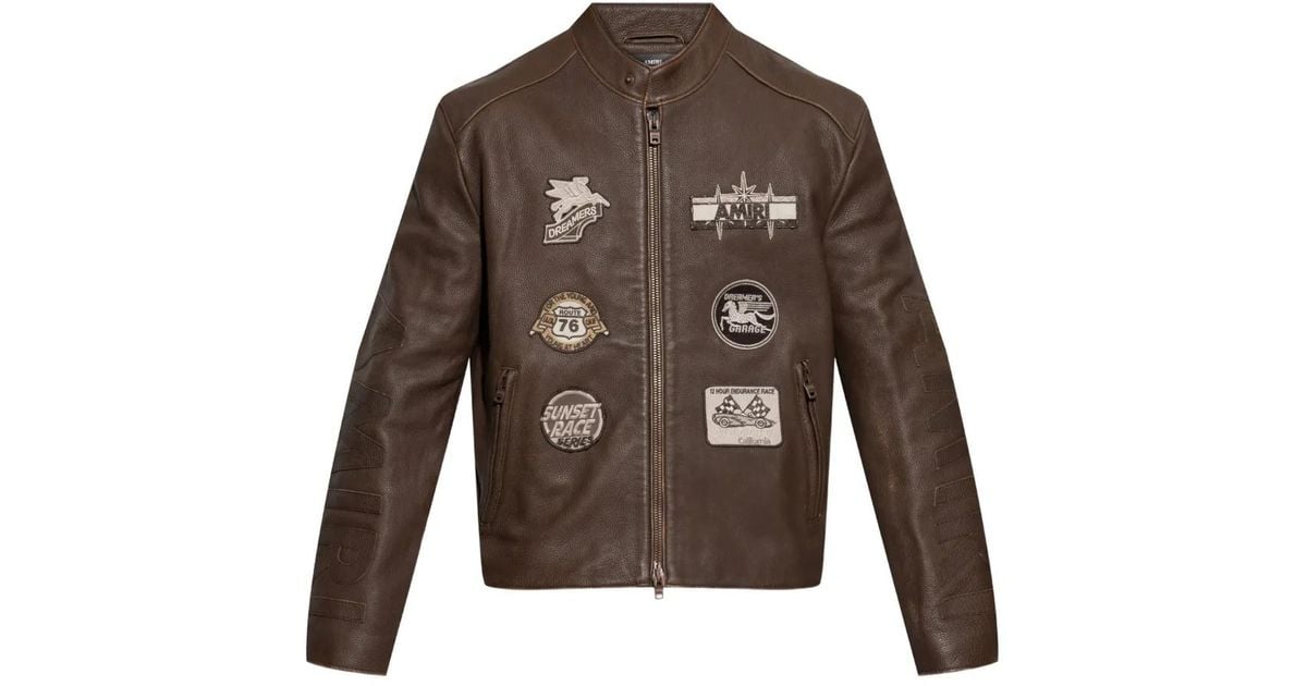 Amiri Patch-Detail Leather Jacket in Brown for Men | Lyst UK