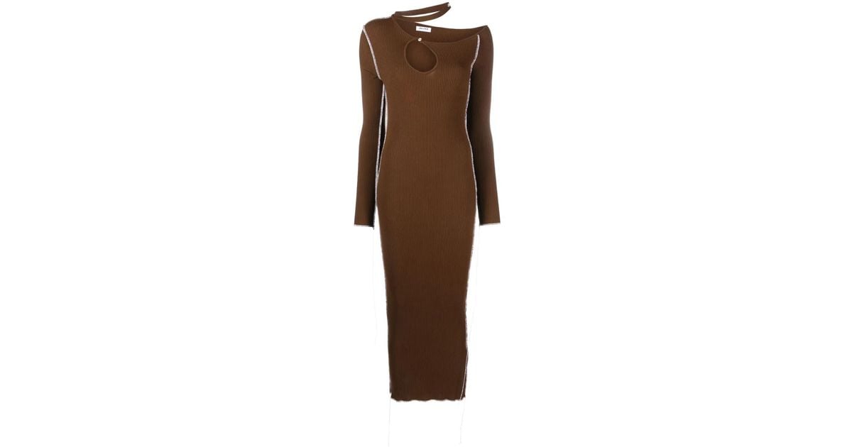 Julfer Ribbed-Knit Cut-Out Midi Dress in Brown | Lyst UK