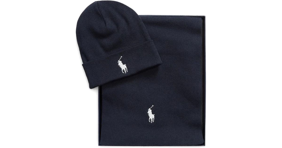 Polo Ralph Lauren Logo-Embroidered Hat And Scarf Set in Blue for Men | Lyst