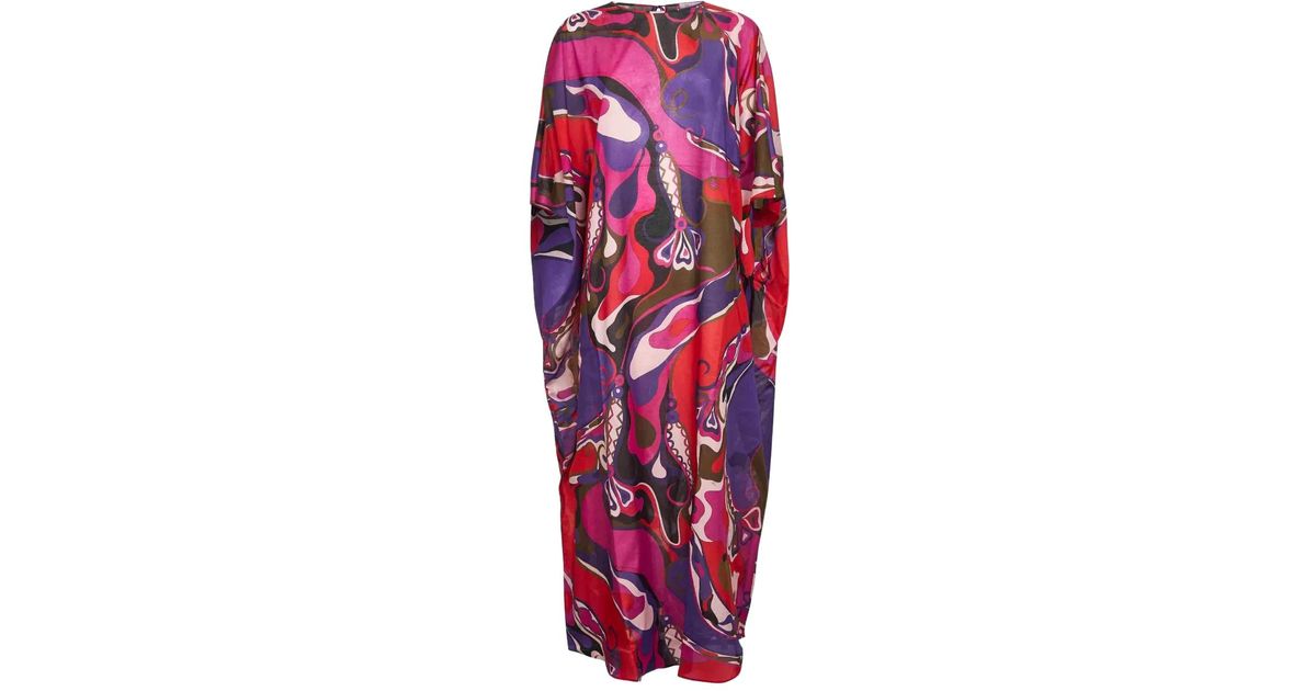 PUCCI Orchidee Print Muslin Long Caftan in Red | Lyst UK