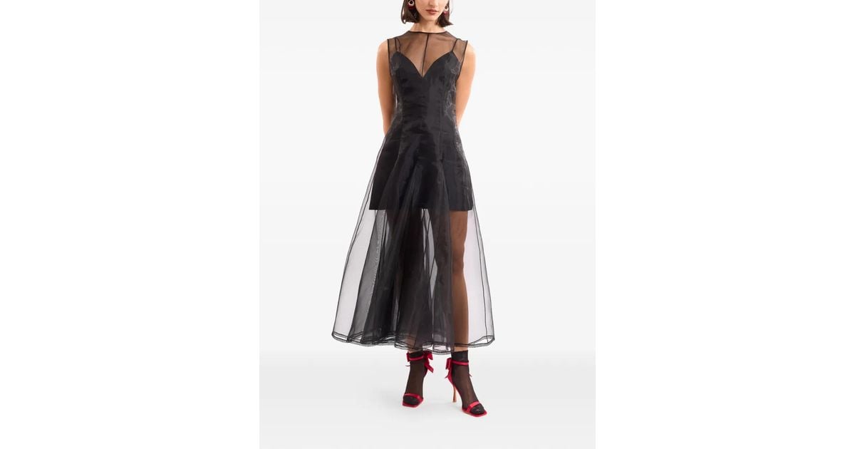 Gemy Maalouf Sheer Organza Midi Dress in Black | Lyst UK