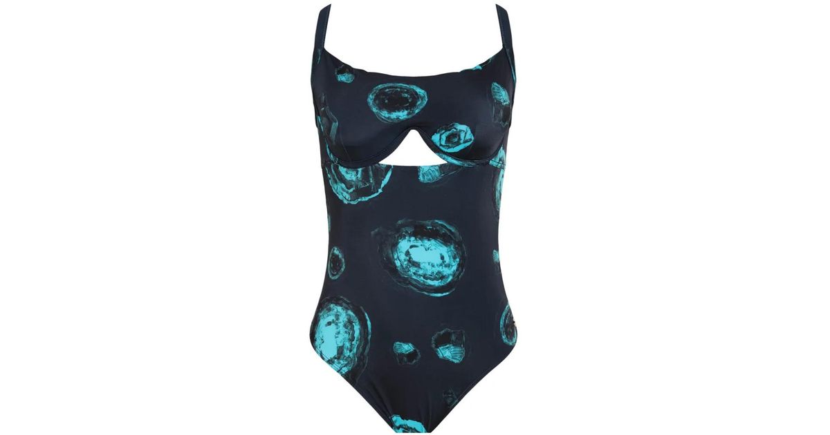 Brigitte Bardot Cut-Out Patterned Swimsuit in Blue | Lyst