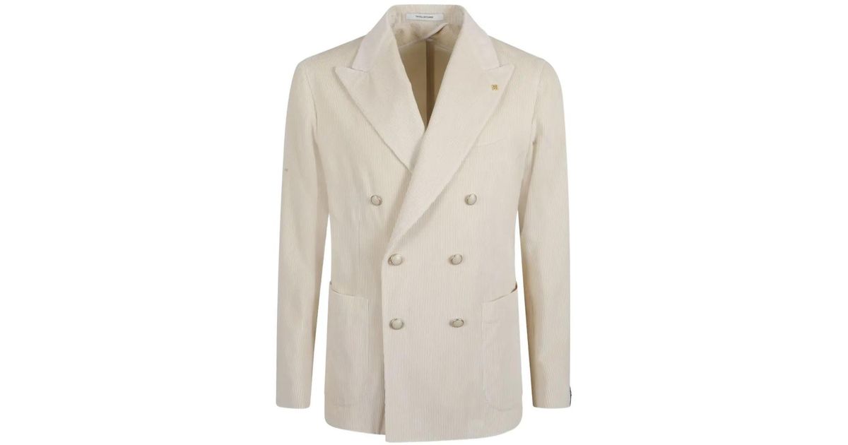Tagliatore Double-Breasted Corduroy Blazer in White for Men | Lyst UK