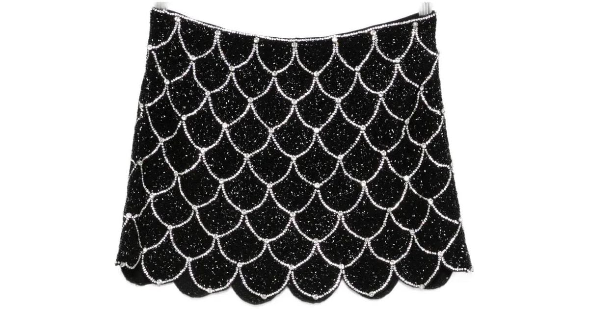 Alice + Olivia Beaded Scalloped Mini Skirt in Black | Lyst UK
