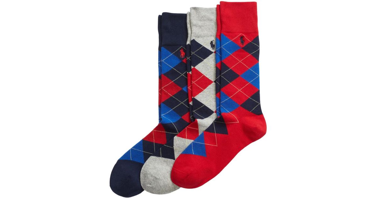 Polo Ralph Lauren Argyle-Pattern Socks (Pack Of Three) in Blue for Men ...