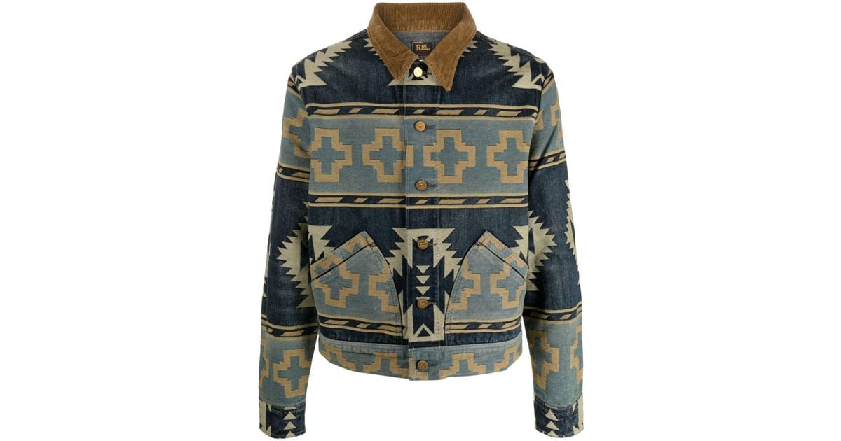 RRL Denim-patchwork Jacquard Jacket in Green for Men | Lyst