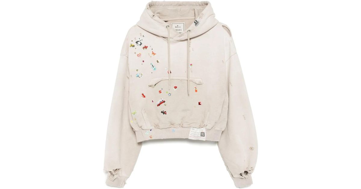 Maison Mihara Yasuhiro Sun Faded Like Sticker Print Hoodie in Natural ...