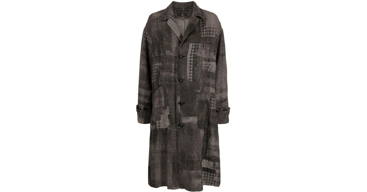 Y's Yohji Yamamoto Patchwork-pattern Linen Coat in Gray | Lyst