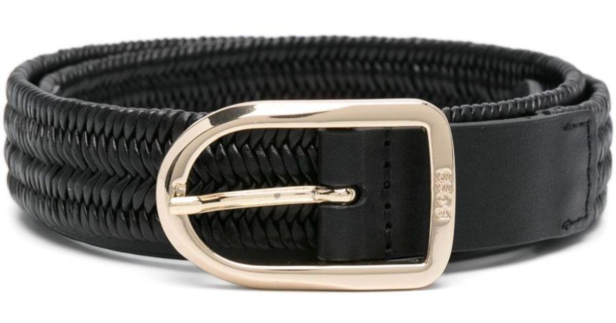 BOSS Braided Leather Logo Belt in Black | Lyst
