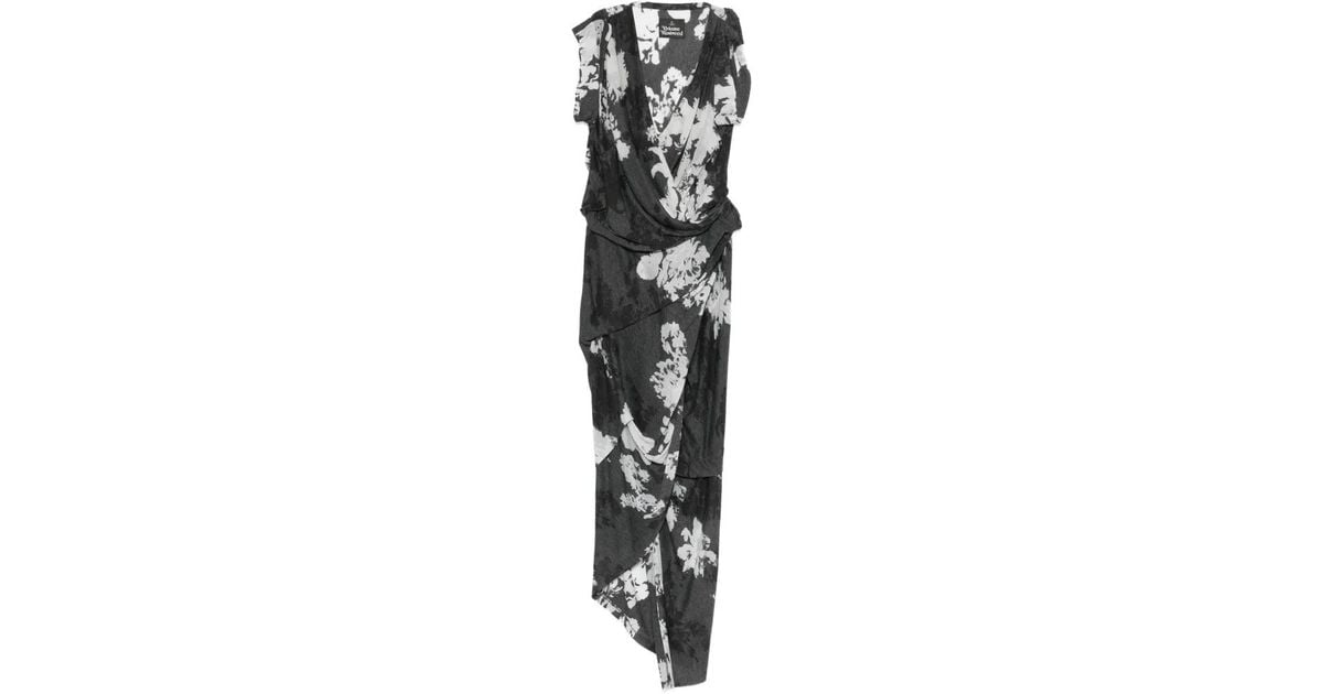 Vivienne Westwood Floral Print Draped Wrap Dress in White | Lyst UK