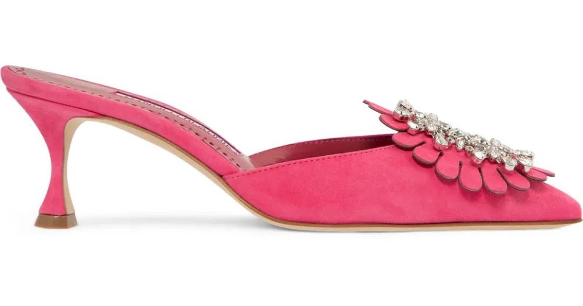 Manolo Blahnik 50Mm Shog Mules in Pink | Lyst