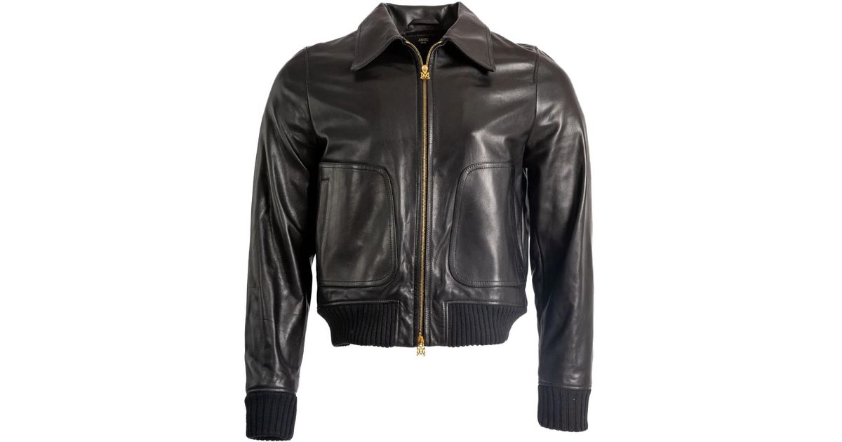 Amiri Leather Zip-Front Bomber Jacket in Black for Men | Lyst
