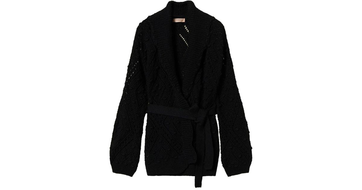 Twinset Knitted Cardigan With Belt in Black | Lyst