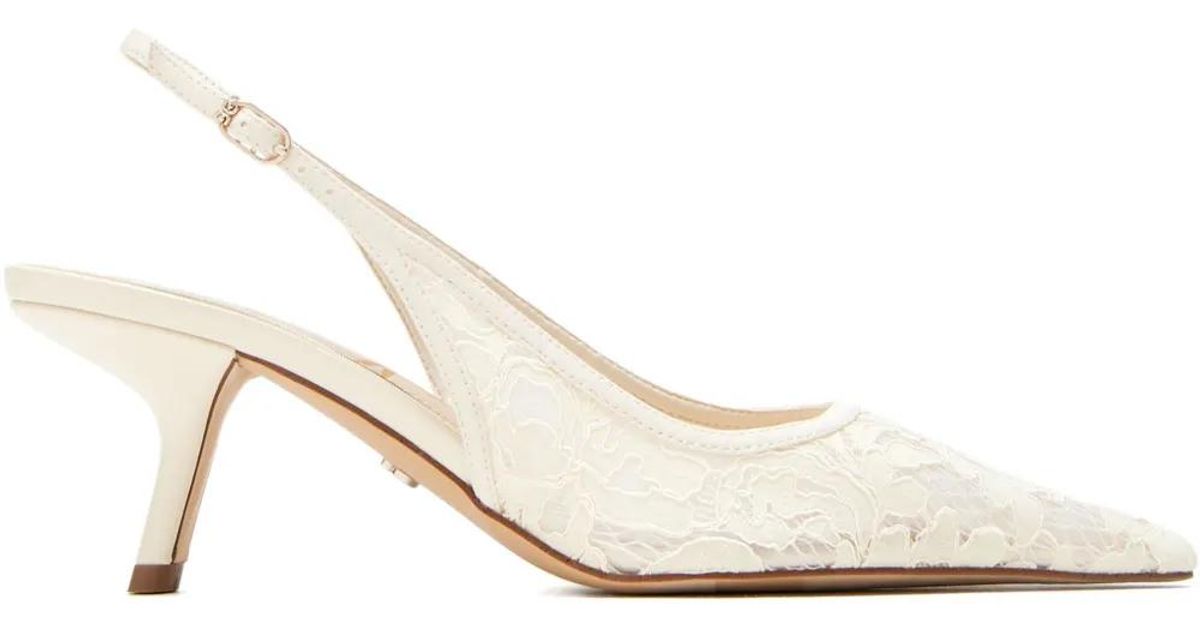 Sam Edelman 60Mm Bianca Lace-Embroidered Slingback Pumps in White | Lyst