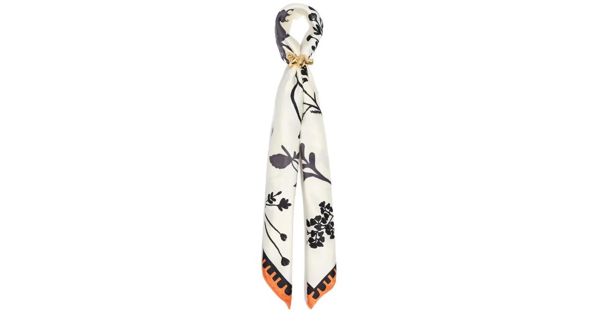 Bimba Y Lola Floral Scarf in White | Lyst UK