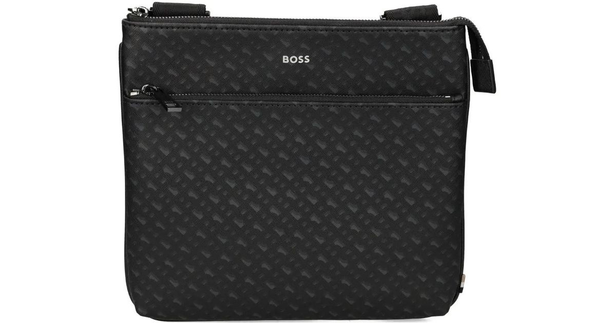 BOSS Monogram-Pattern Messenger Bag in Black for Men | Lyst UK