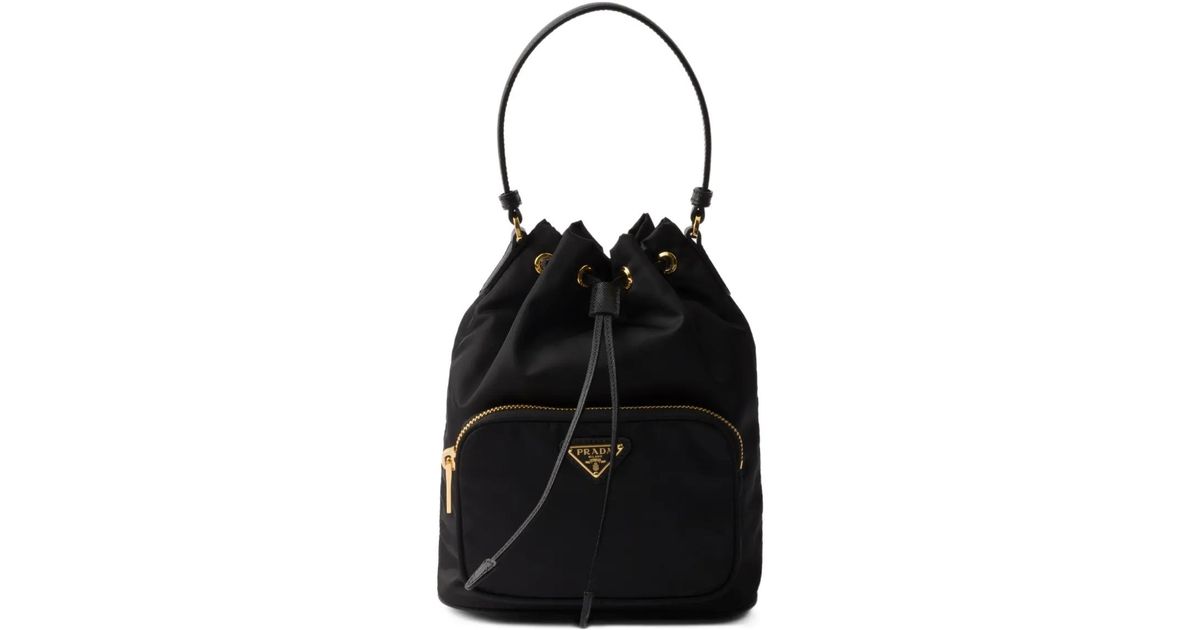 Prada Re-Nylon Drawstring Bucket Bag in Black | Lyst