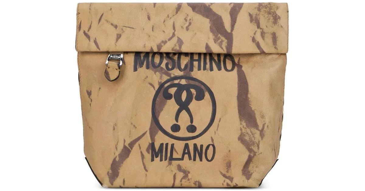 Moschino Logo-Print Shoulder Bag in Natural | Lyst UK