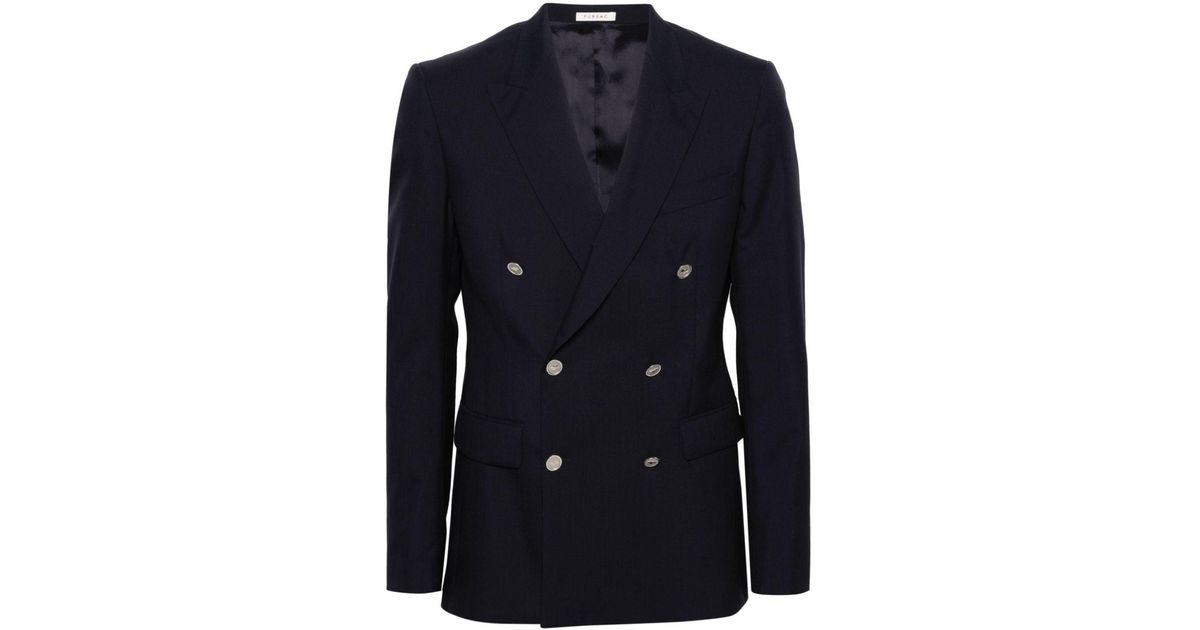 Fursac Wool Double-Breasted Blazer in Blue for Men | Lyst