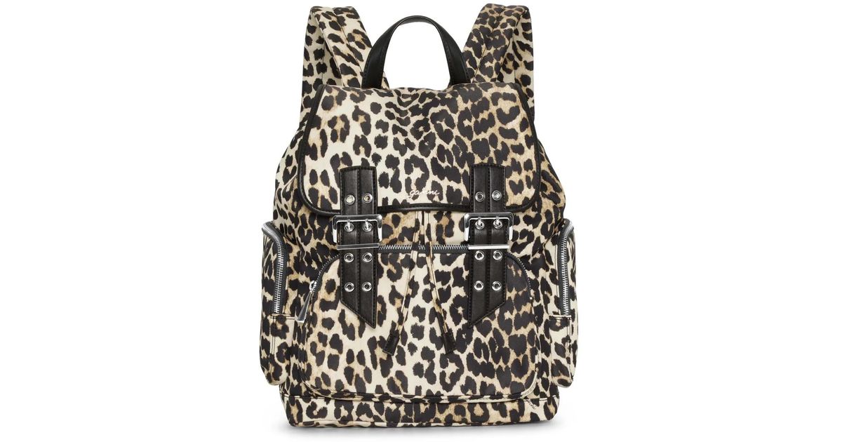 Ganni Leopard-Print Backpack in Black | Lyst UK