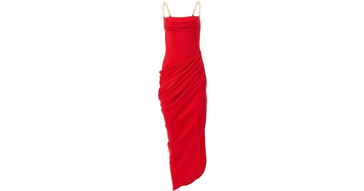 Carolina Herrera Chain-Strap Draped Midi Dress in Red | Lyst