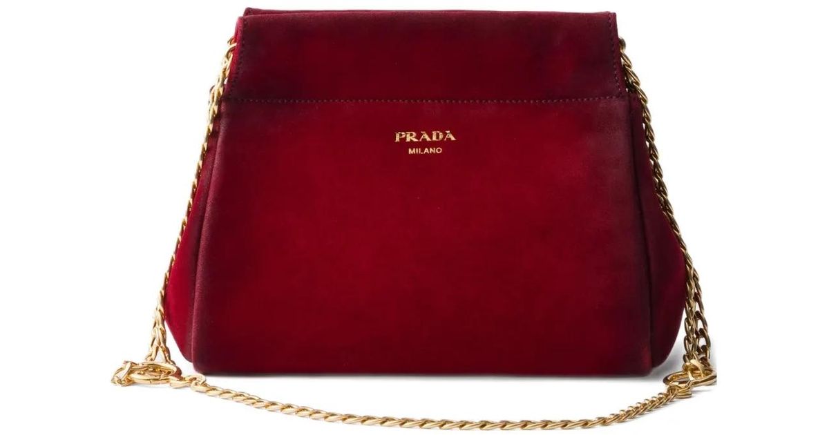 Prada Mini Enchaîné Chain-Strap Logo-Lettering Shoulder Bag in Red | Lyst