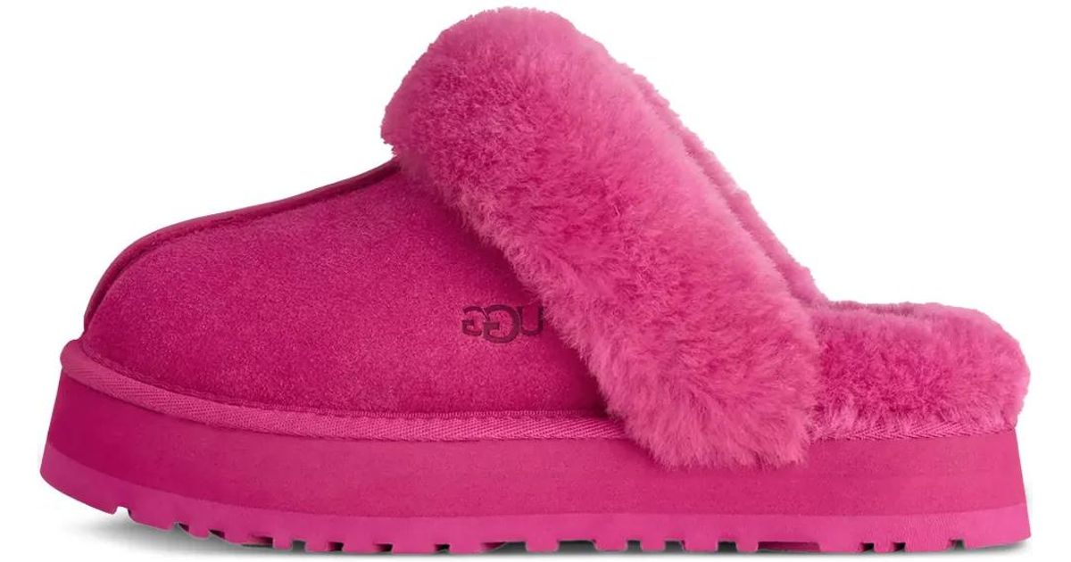 UGG Chaussons Disquette Bordées De Fourrure in Pink | Lyst UK
