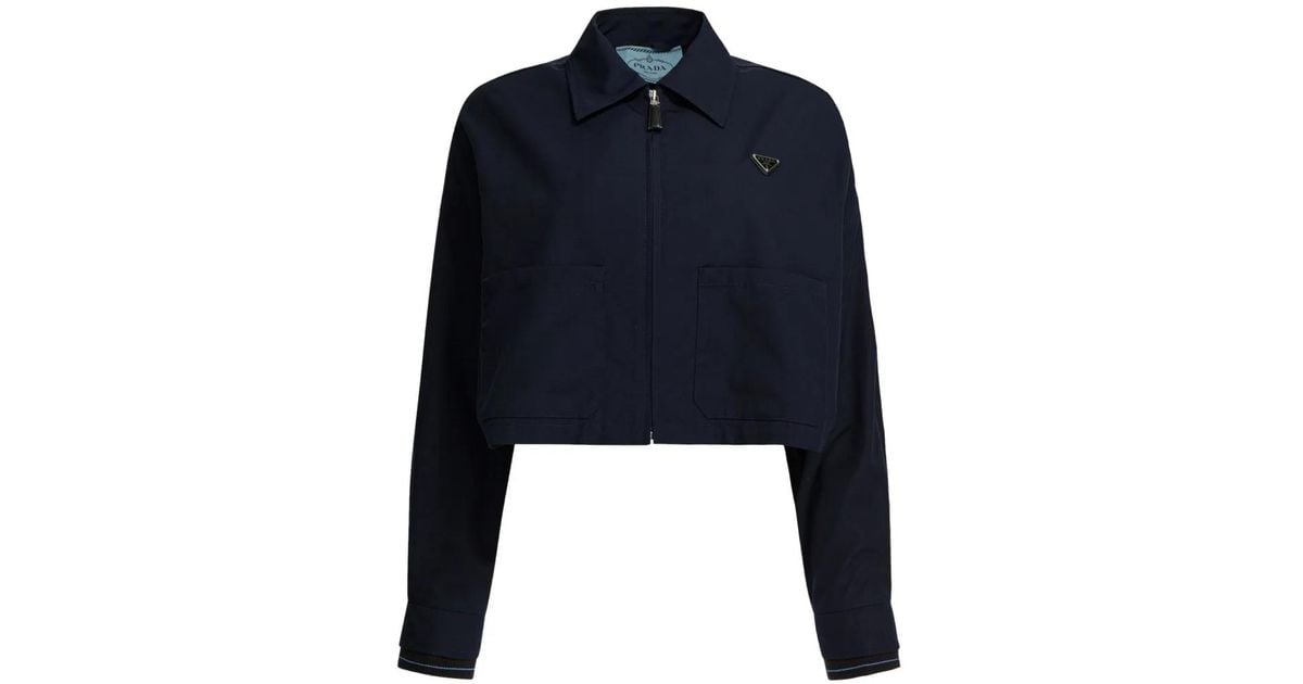 Prada Logo-Plaque Jacket in Blue | Lyst UK