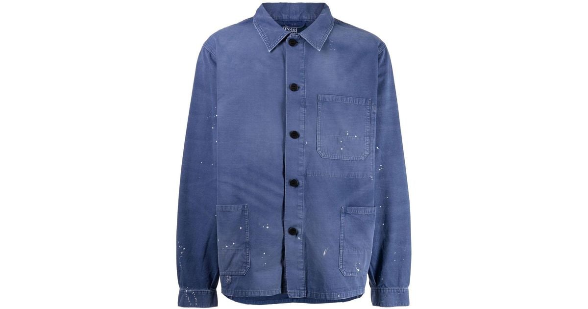 Polo Ralph Lauren Paint-splatter Unlined Shirt Jacket in Blue for Men ...