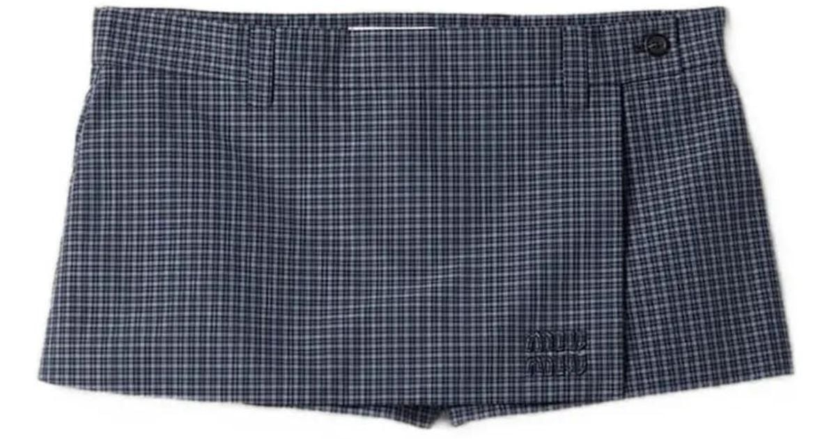 Miu Miu Check-Pattern Mini Skirt in Blue | Lyst UK