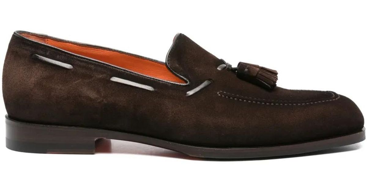Santoni Tassel-Detail Suede Boat Shoes in Brown for Men | Lyst