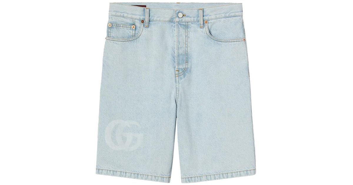 Gucci Double G Logo Denim Shorts in Blue for Men | Lyst