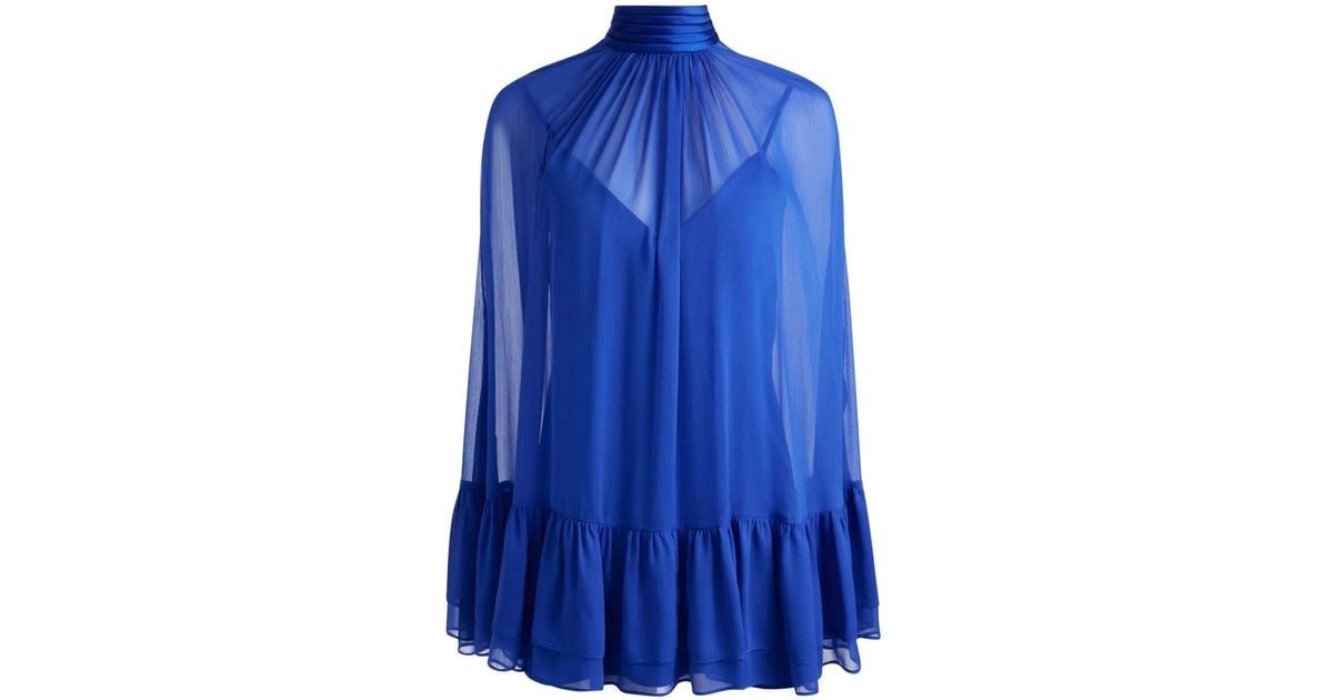 Alice + Olivia Zenon Tie Neck Mini Cape Dress in Blue | Lyst UK
