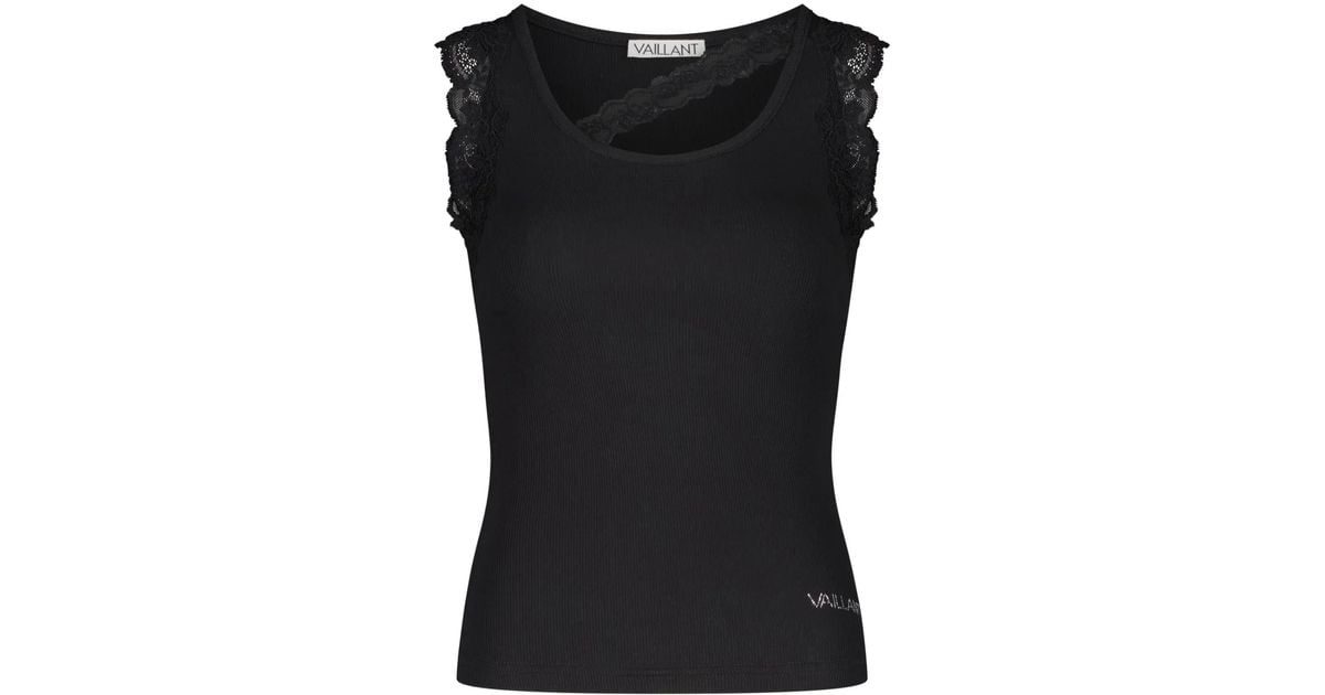 Vaillant Studio Lace-Trim Ribbed Tank Top in Black | Lyst