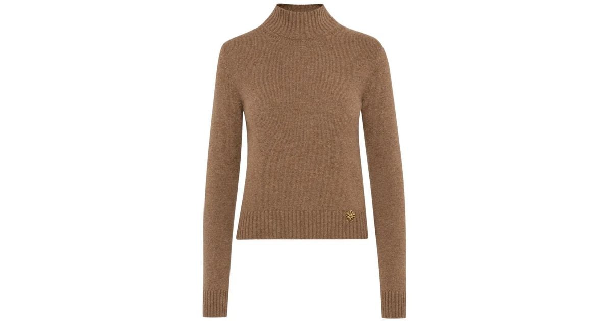 Oscar de la Renta Flower Mock-Neck Pullover in Brown | Lyst UK