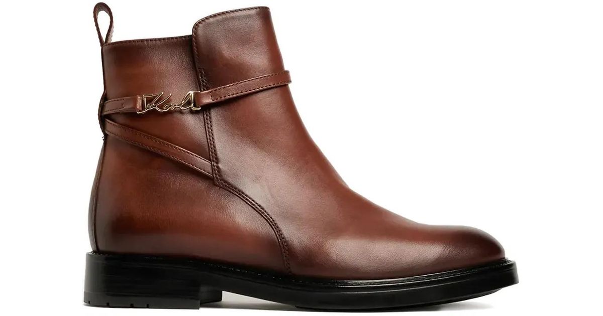 Karl Lagerfeld Blake Strap-Detail Boots in Brown | Lyst UK
