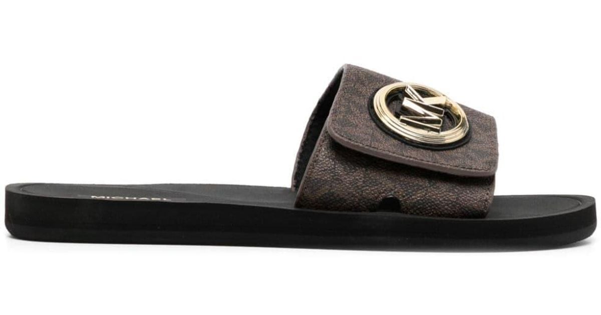 Michael Kors Mk Signature Logo Slide Sandal in Black | Lyst Canada