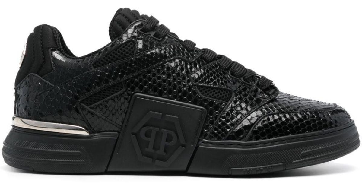 Philipp Plein Python Leather Sneakers in Black for Men | Lyst