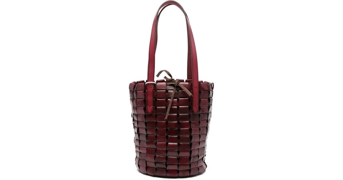Dragon Diffusion Leather-Woven Bucket Bag in Red | Lyst