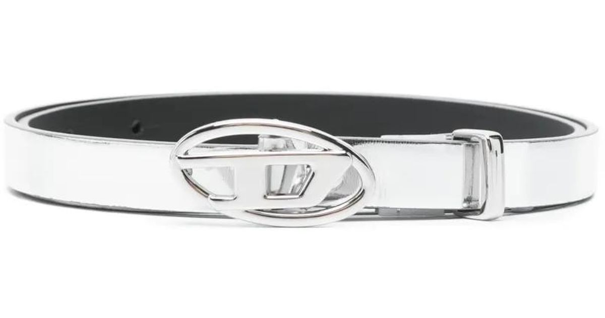 DIESEL Oval D Logo Buckle Belt in White | Lyst UK