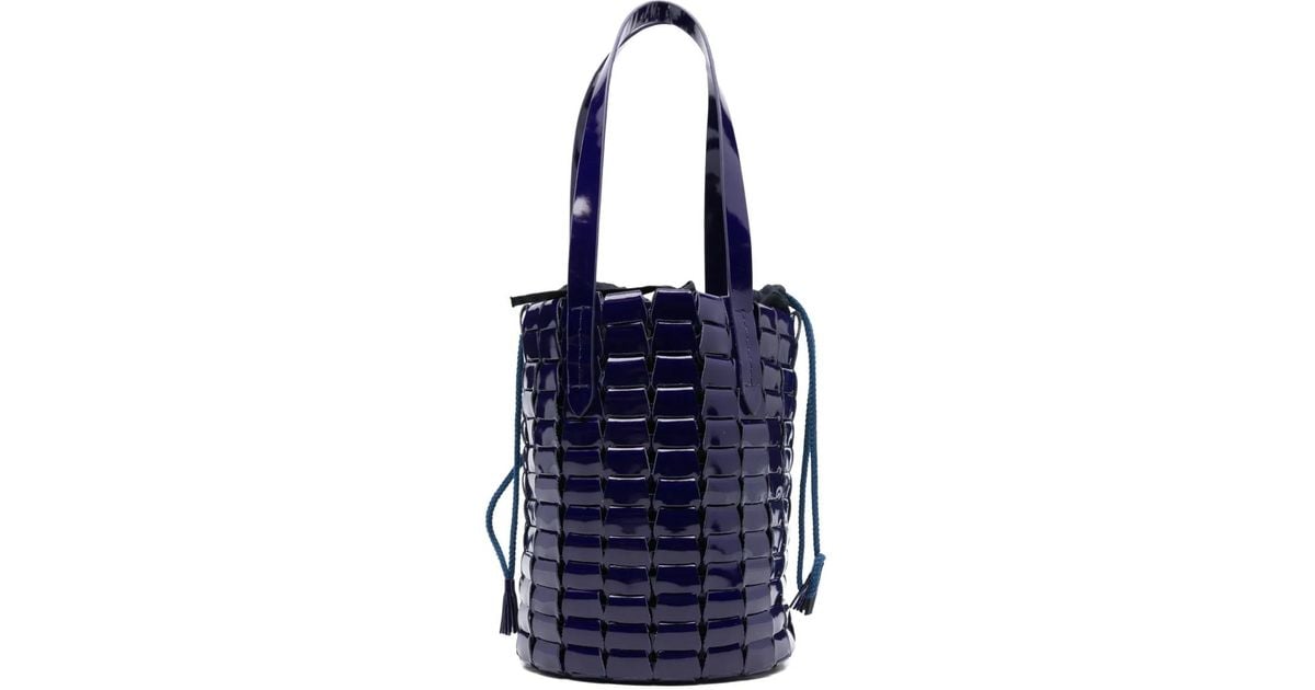 Dragon Diffusion Patent Leather Woven Bucket Bag in Blue | Lyst