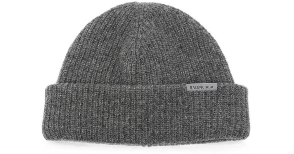 Balenciaga Logo-Patch Beanie Hat in Grey for Men | Lyst UK