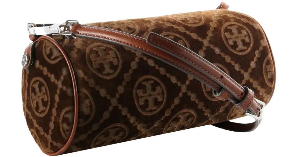Tory Burch Monogram Cylinder Tote Bag in Brown | Lyst UK