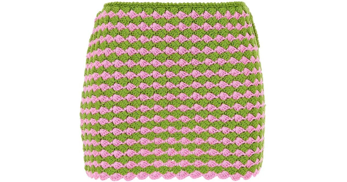 Prada Two-toned Crochet Mini Skirt in Green | Lyst UK