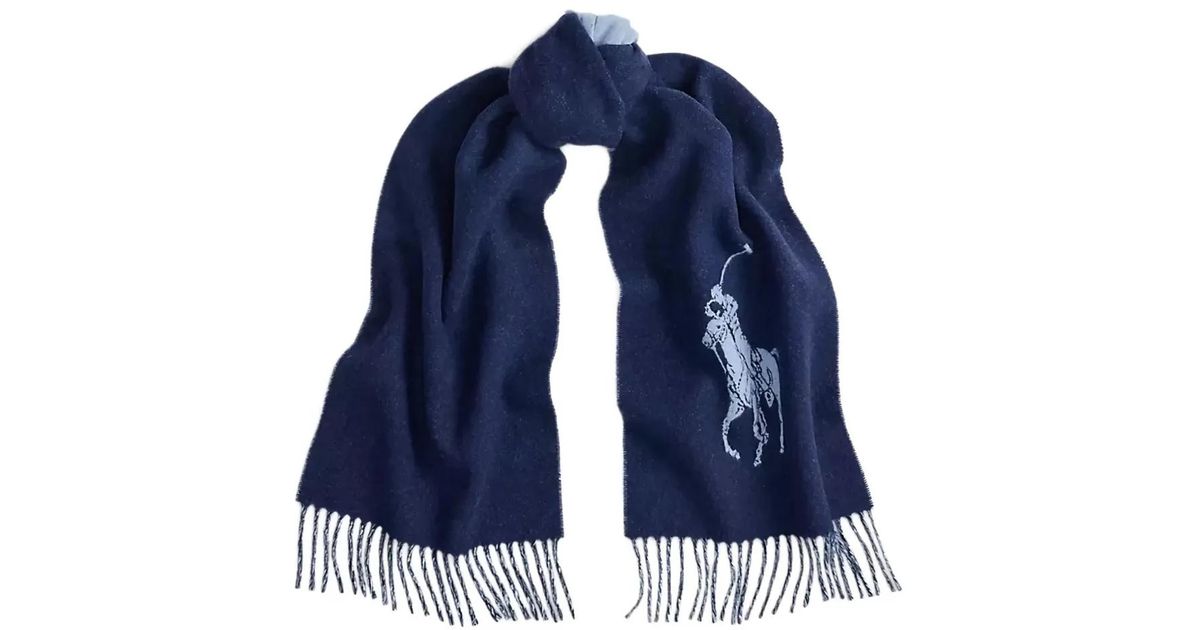 Polo Ralph Lauren Fringed Motif Scarf in Blue | Lyst
