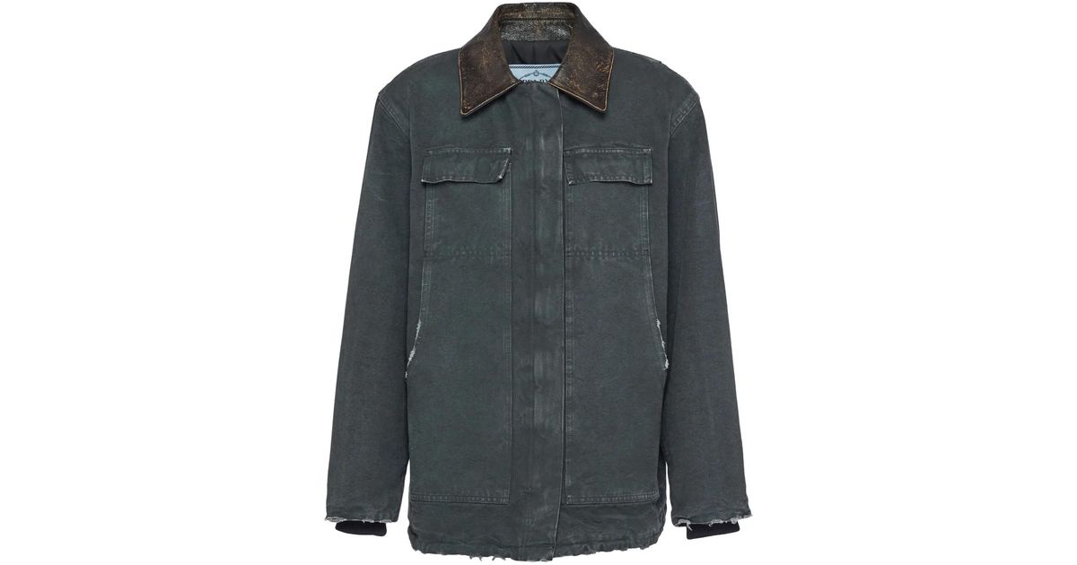 Prada Distressed Canvas Jacket in Gray | Lyst