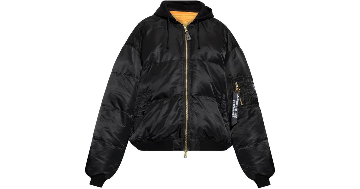Vetements Quilted Hooded Bomber Jacket in Black for Men | Lyst
