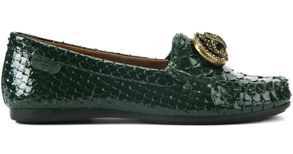 Kurt Geiger Chelsea Embossed Lizard Leather Loafers in Green | Lyst UK