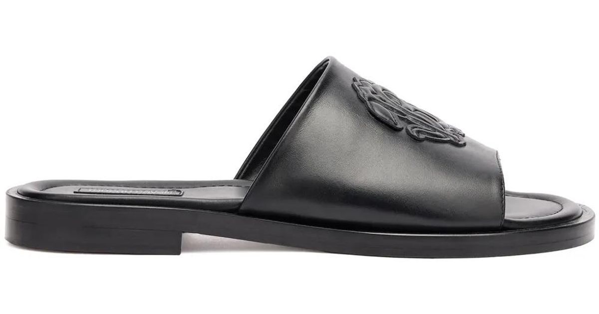 Roberto Cavalli Leather Slides in Black for Men | Lyst